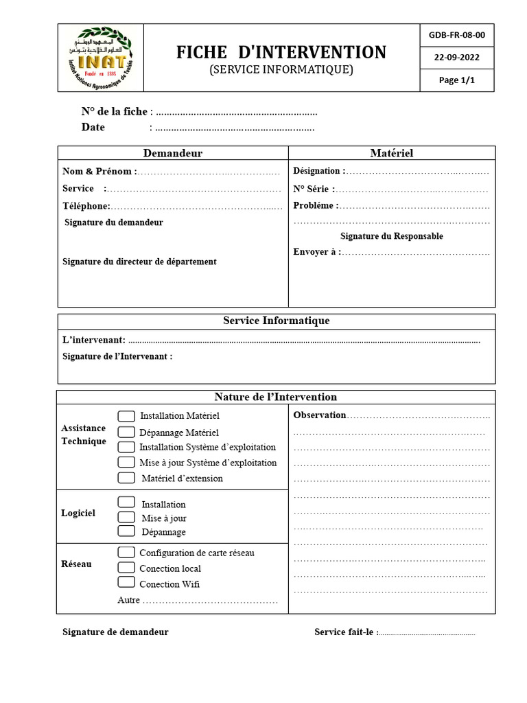 Fiche Dintervention 1 | PDF