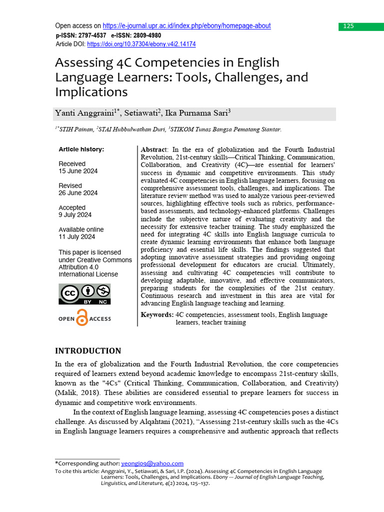 Yanti Anggraini1, Setiawati2, Ika Purnama Sari3 Assessing - 4C - Competencies - in - English ...