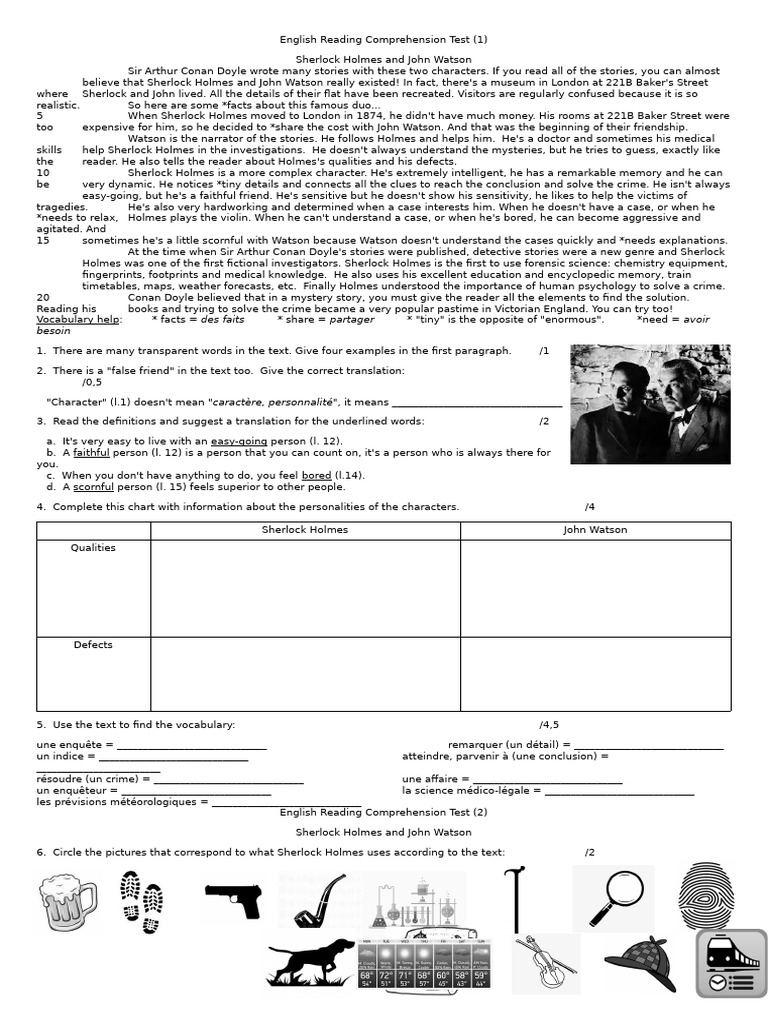Sherlock Holmes Reading Comprehension - 157222 | PDF | Sherlock Holmes ...