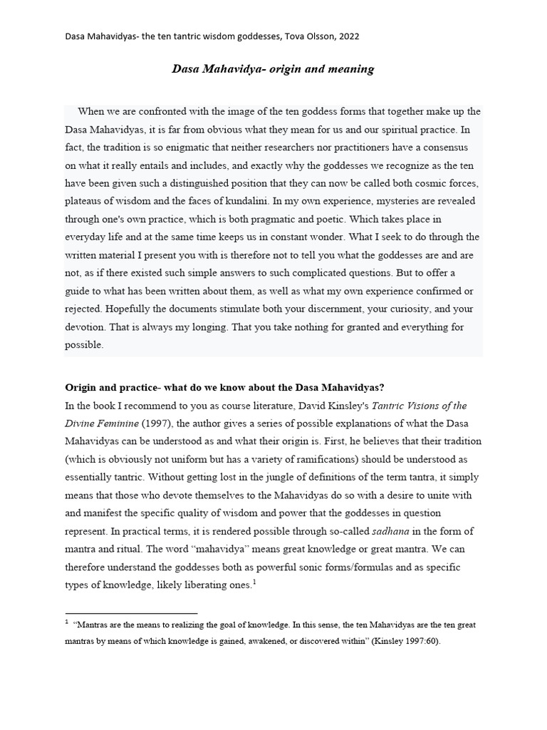 Dasa Mahavidyas - Origin and Meaning, Tova Olsson | PDF | Kali | Tantra