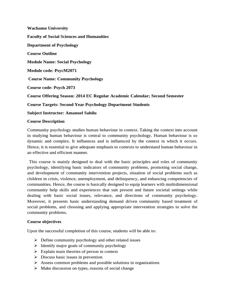 community psychology editted Course outlines | PDF | Psychology | Community