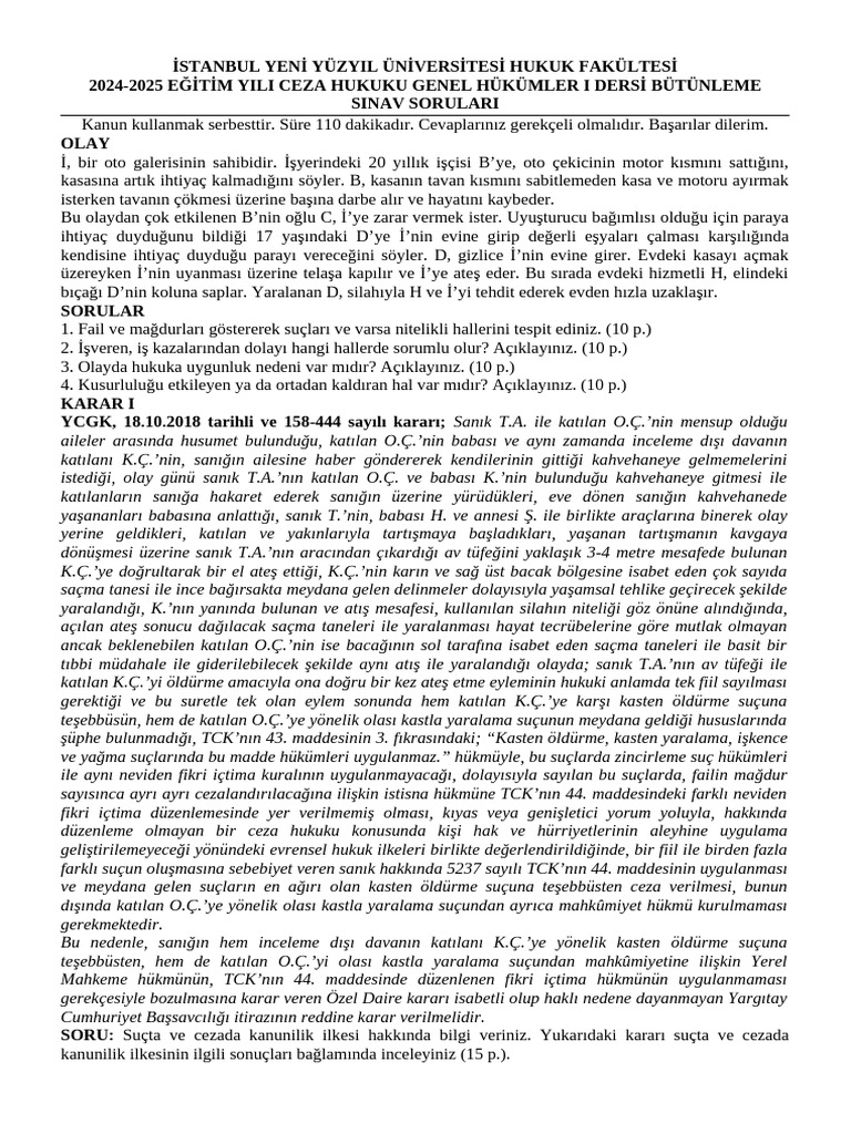 2025 - Ceza Genel I - Bütünleme | PDF