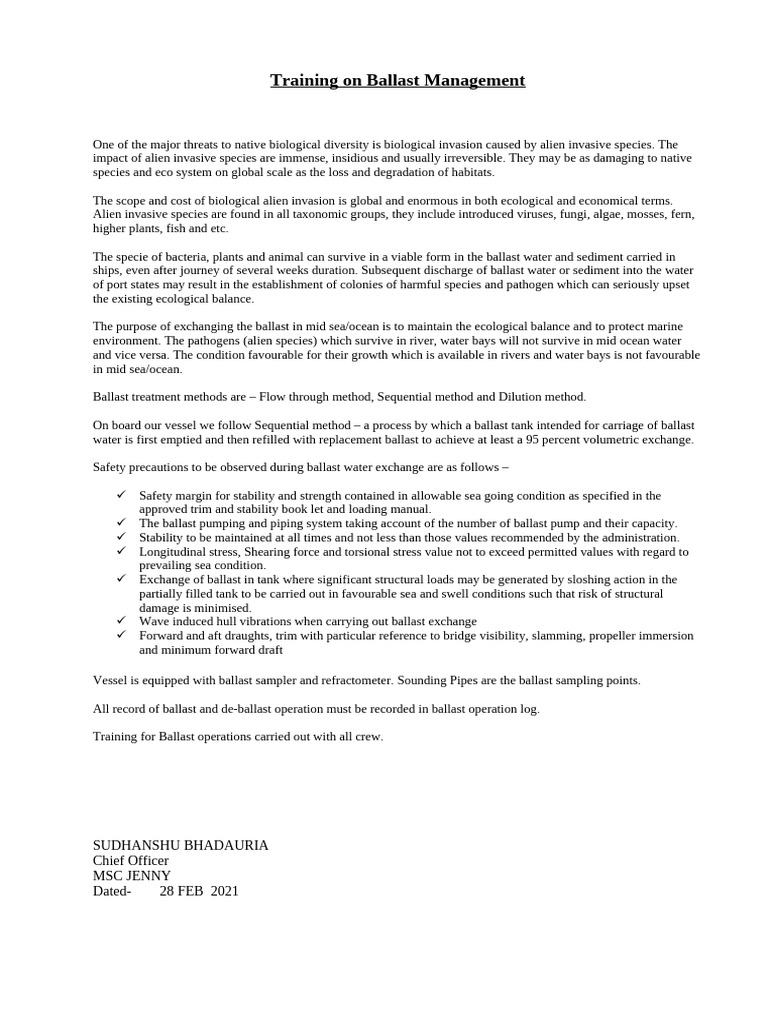 Ballast Water Management Training | PDF | Invasive Species | Sea