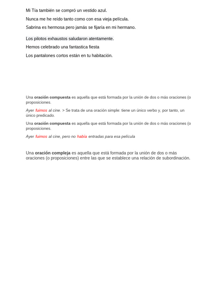 Oraciones Simples y Compuestas: Ejemplos | PDF | Oración (Lingüística ...