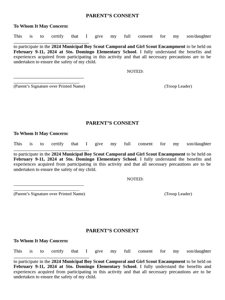 Parent Consent for 2024 Scout Camp | PDF