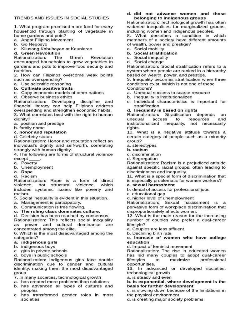 Trends & Issue Questionnaire | PDF | Social Inequality | Discrimination ...