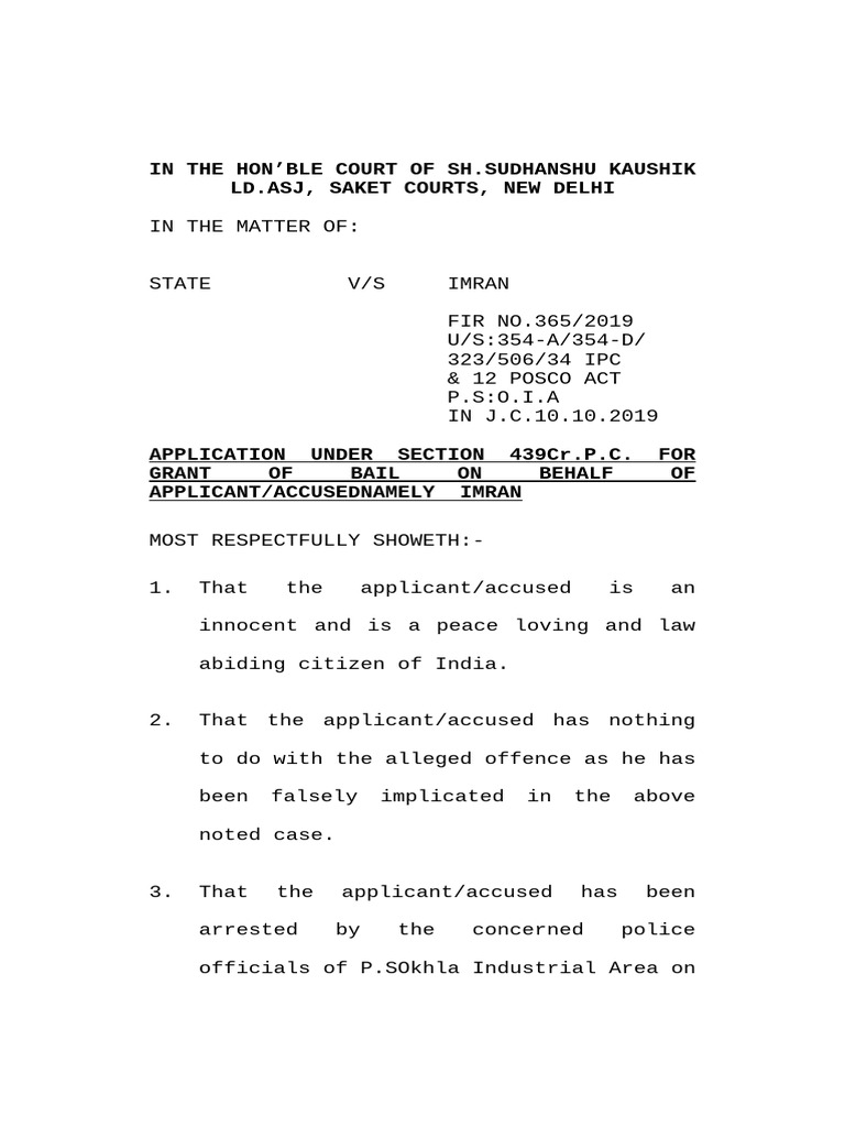Application Under Section 439 Bail | PDF | Bail | Affidavit