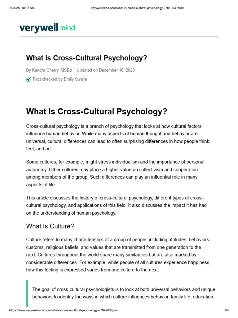 What Is Cross Cultural Psychology 2794903 - Print | PDF | Psychology ...