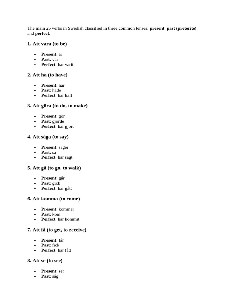 25 Verbs in Swedish | PDF