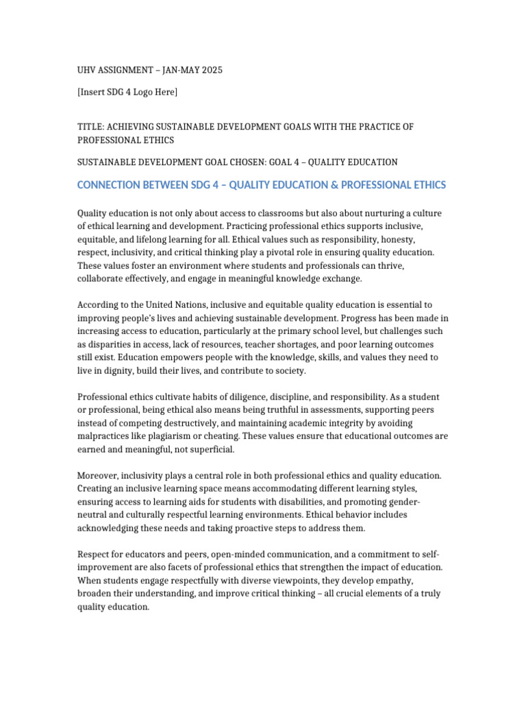 UHV SDG4 Quality Education Assignment Expanded | PDF | Learning | Social Psychology