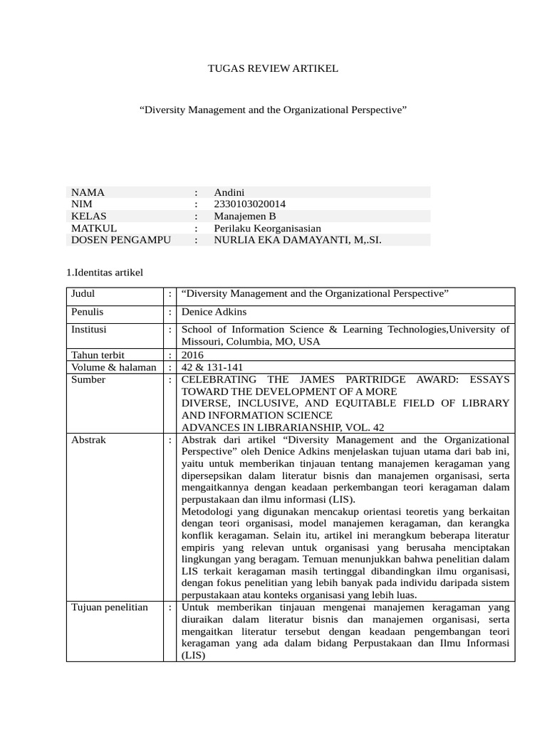 Andini Review Artikel 1 | PDF