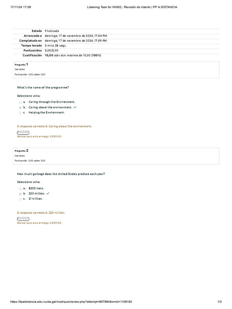 Listening Task For ING02. - Revisión Do Intento - FP A DISTANCIA4 | PDF
