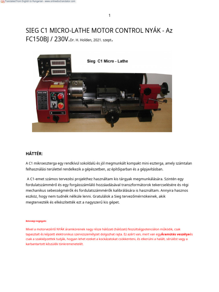 THE ORIGINAL SIEG C1 MINI.en.hu | PDF