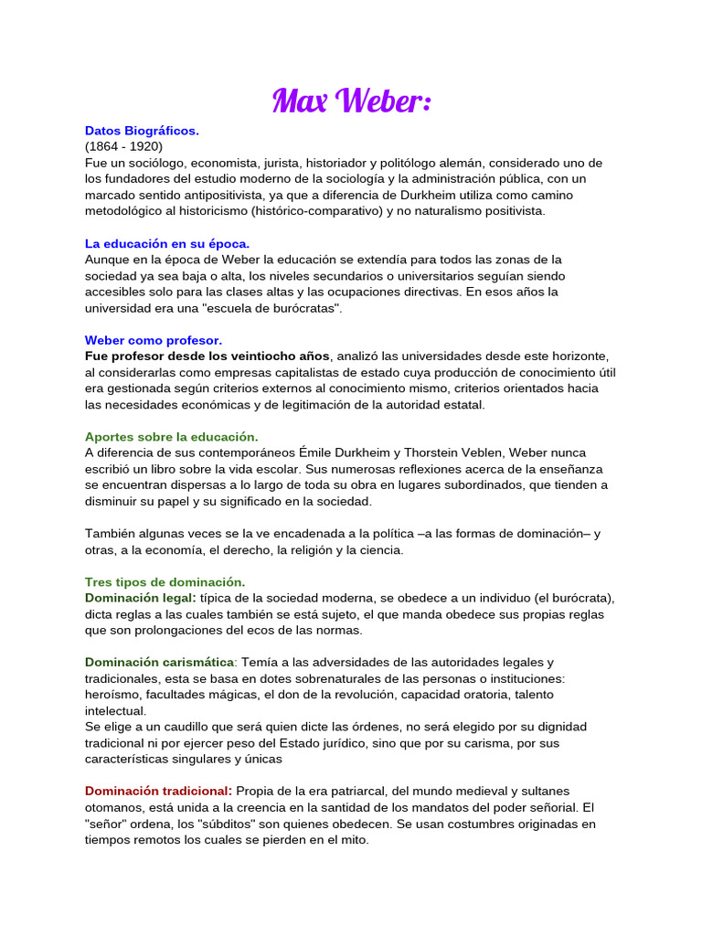 Aportes de Max Weber a la Educación | PDF | Max Weber | Sociedad