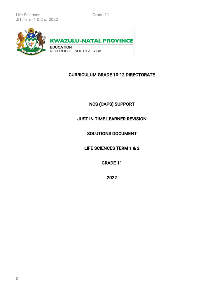 Jit 2022 Term 1& 2 Grade 11 LFSC Solutions (Version 3) | PDF
