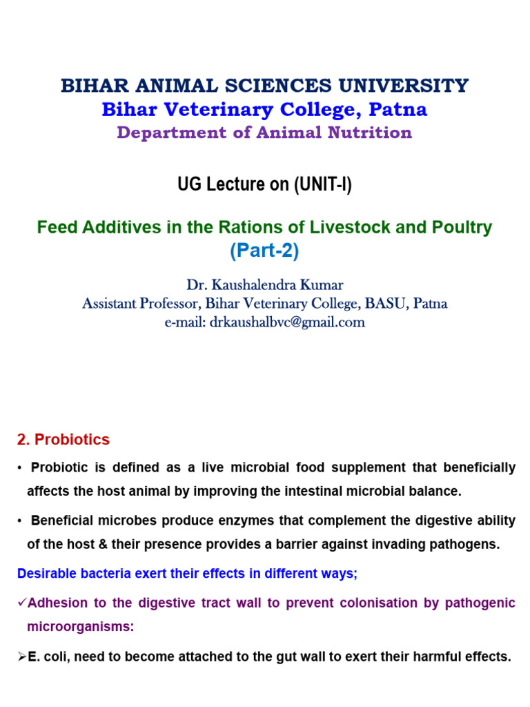 Animal Nutrition UG Unit I Lecture 7 | PDF | Bacteria | Probiotic