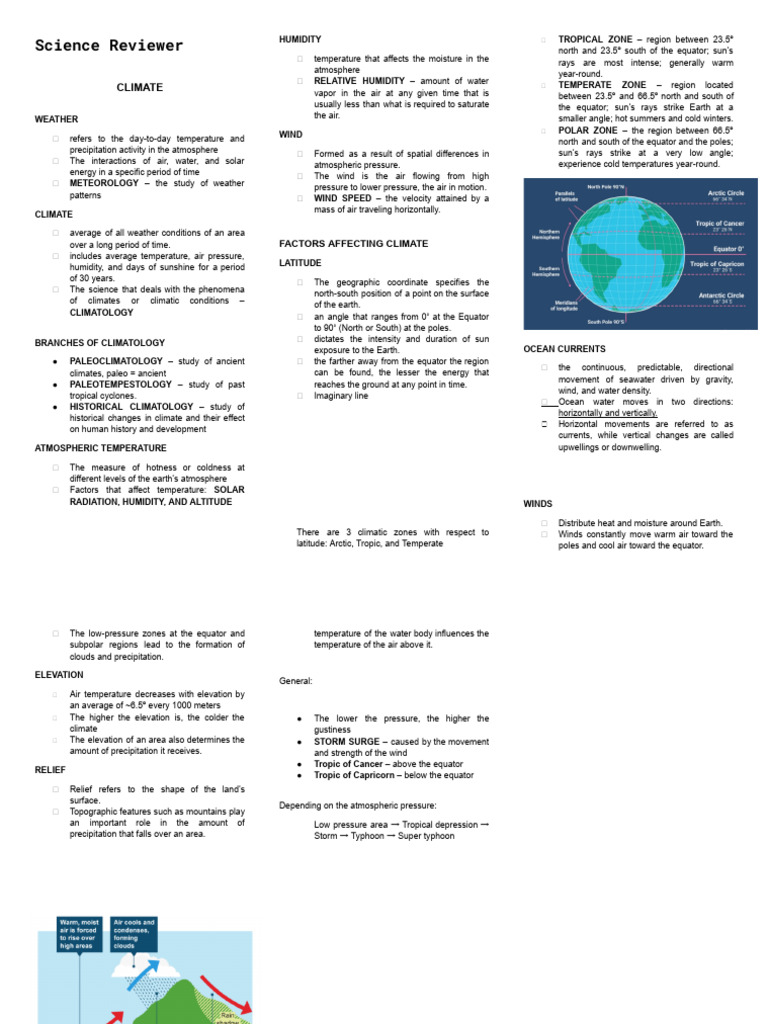 Science Reviewer - CLIMATE, Grade 10 | PDF | Atmosphere Of Earth | Climate