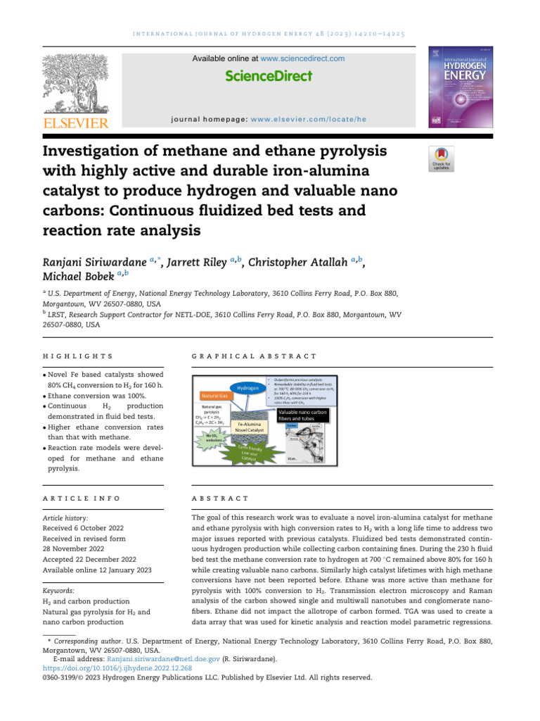 Ethane Pyrolysis for Hydrogen Production | PDF | Methane | Catalysis