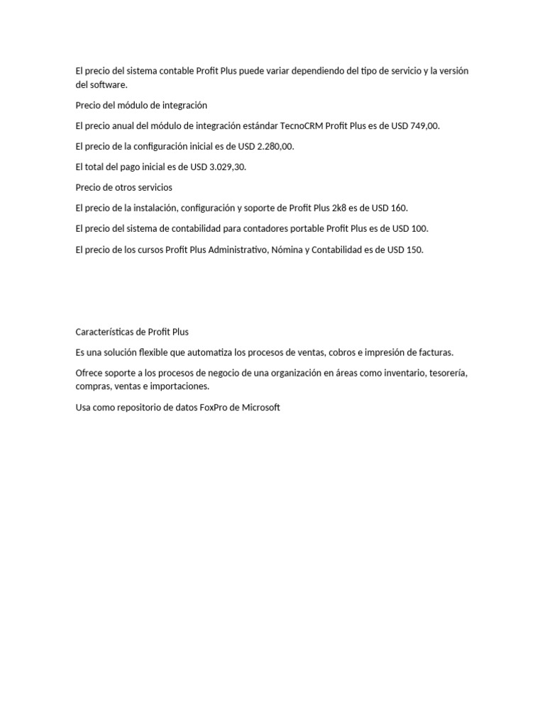 El Precio Del Sistema Contable Profit Plus | PDF