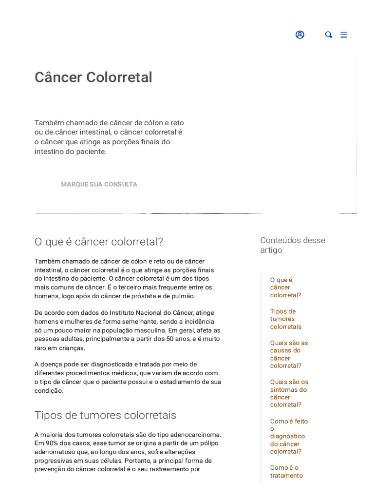 Câncer Colorretal_ O que é, sintomas, tratamentos e causas_ | PDF | Câncer colorretal | Câncer