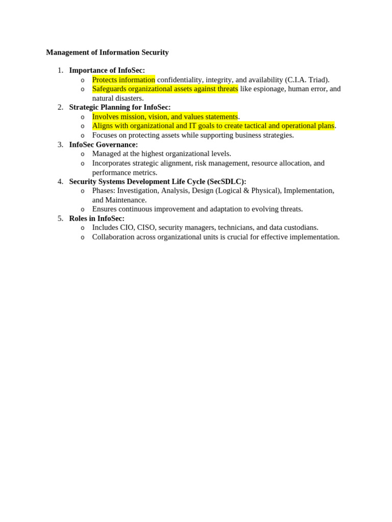 Management of Information Security Importance of Infosec | PDF