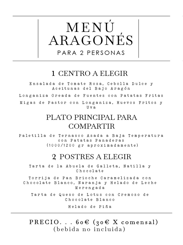 Menú Aragonés para 2 Personas | PDF