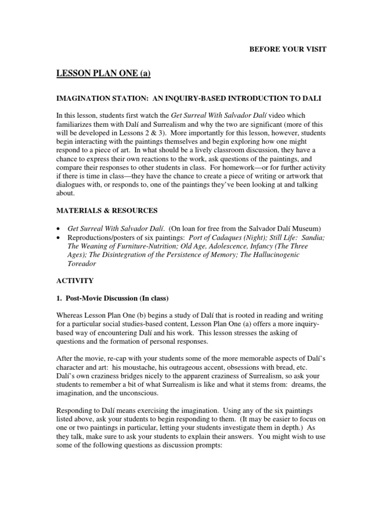Lesson Plan 1a | Download Free PDF | Salvador Dalí | Surrealism
