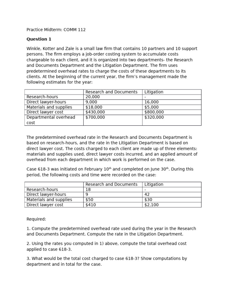 Managerial Accounting Practice Midterm | PDF | Business Economics | Economies