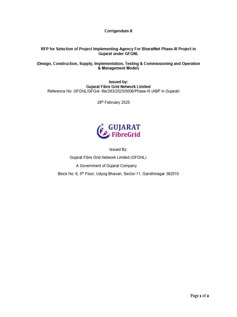 GFGNL BharatNet Phase-III RFP Corrigendum | PDF