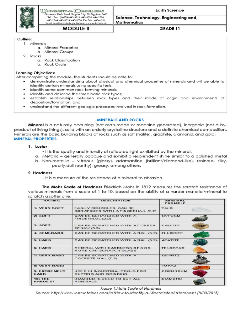 MODULE 2-EARTH SCIENCE | PDF | Rock (Geology) | Minerals