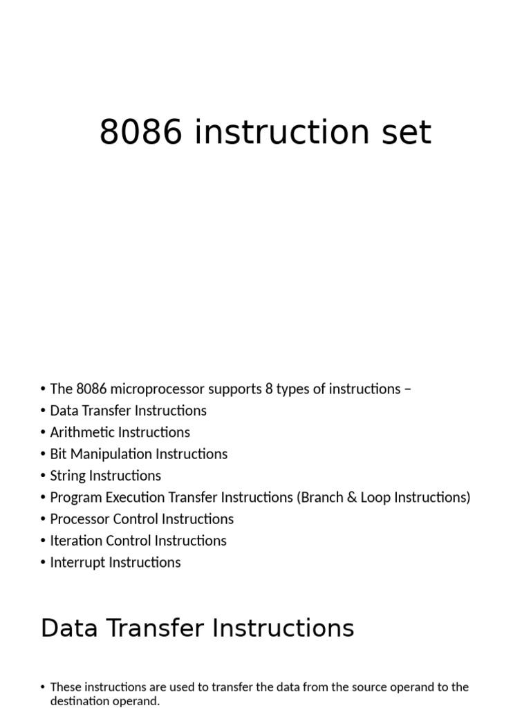 8086 Instruction Set - 031235 | PDF | Subtraction | Computer Engineering