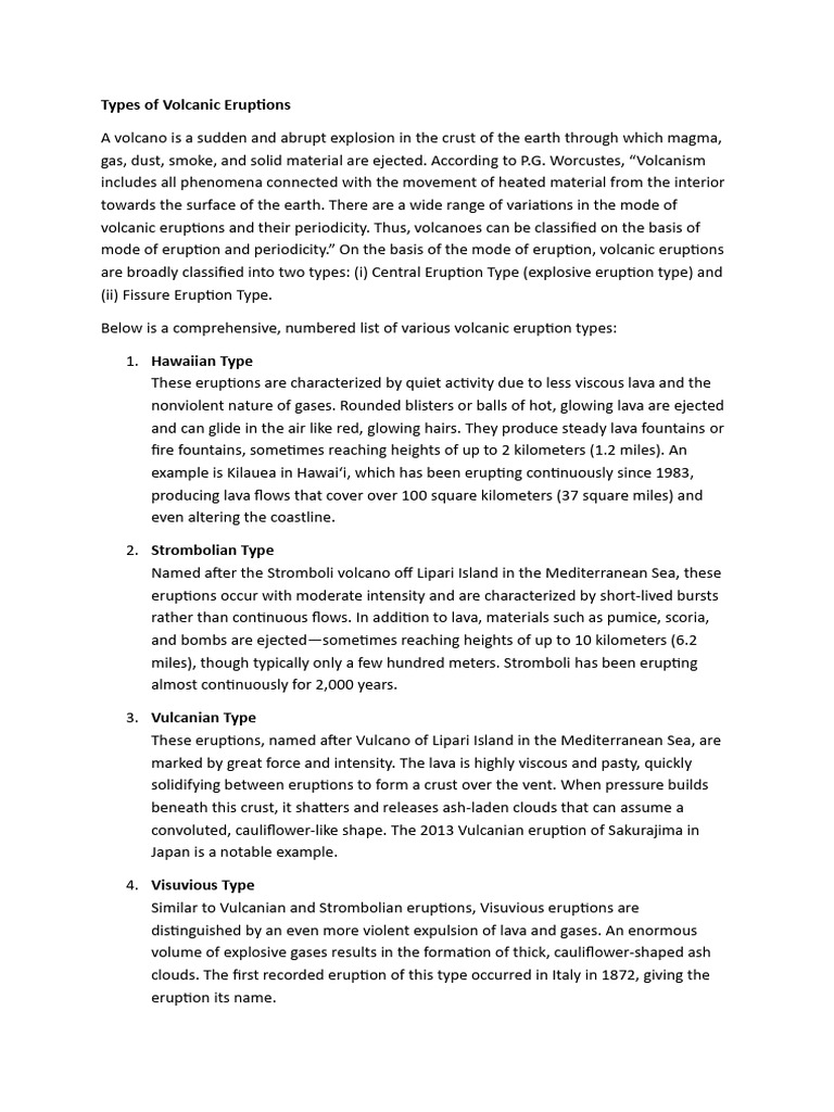 Types of Volcanic Eruptions Explained | PDF | Types Of Volcanic ...