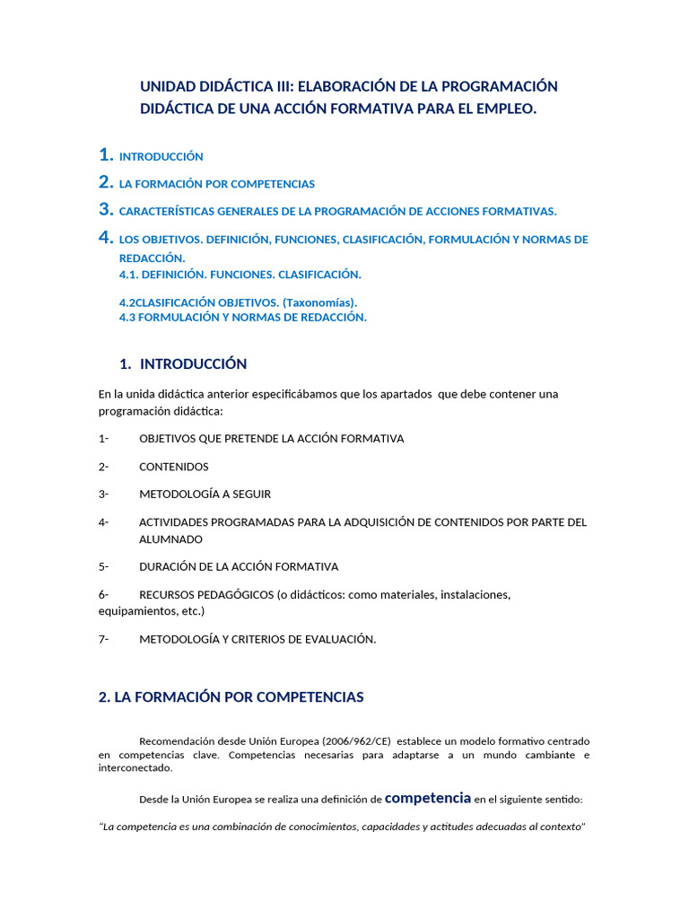 Unidad Didáctica 3. Elaboración de La Programación Didáctica de Una Acción Formativa en Fpe ...