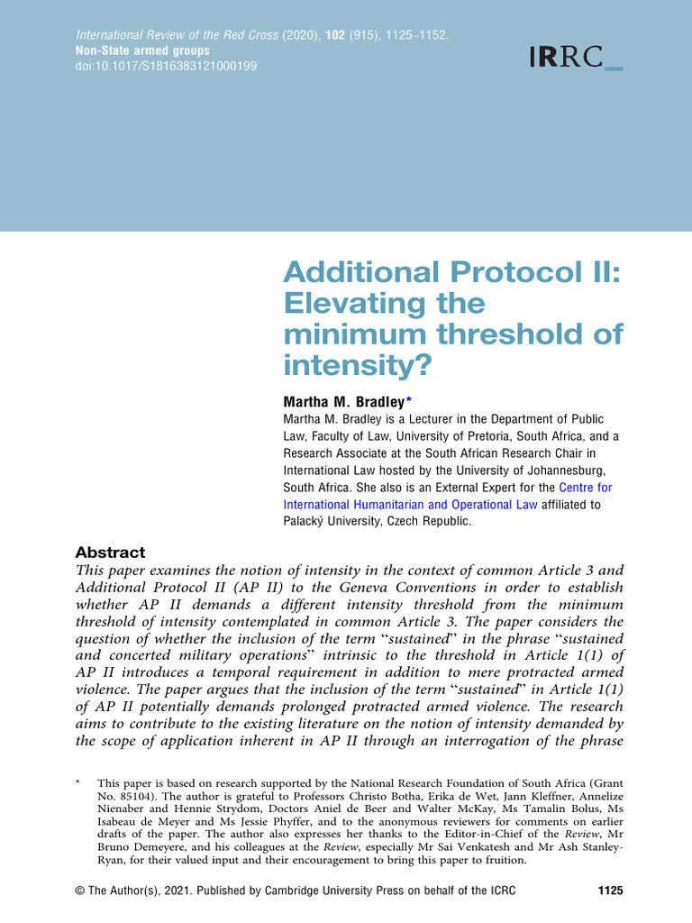 Additional Protocol II Elevating The Minimum Threshold of Intensity 915 ...