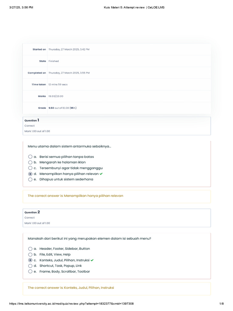 Kuis Materi 5_ Attempt review _ CeLOE LMS | PDF