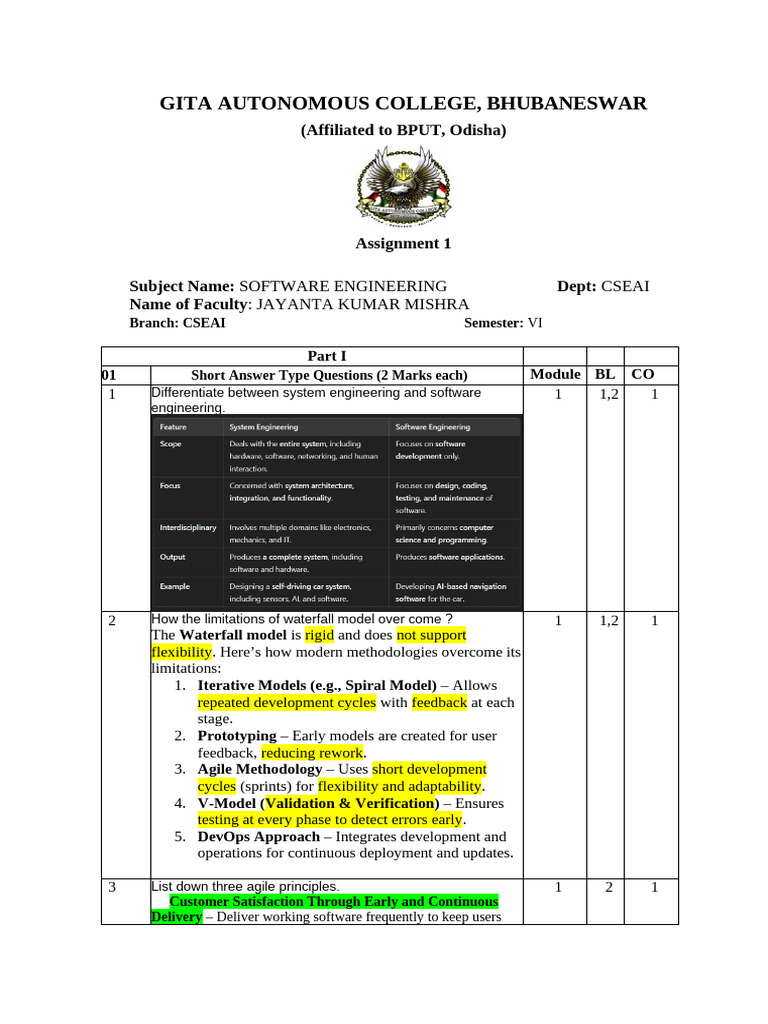 SE Assignment-1answers | PDF | Software Development Process | Software Development