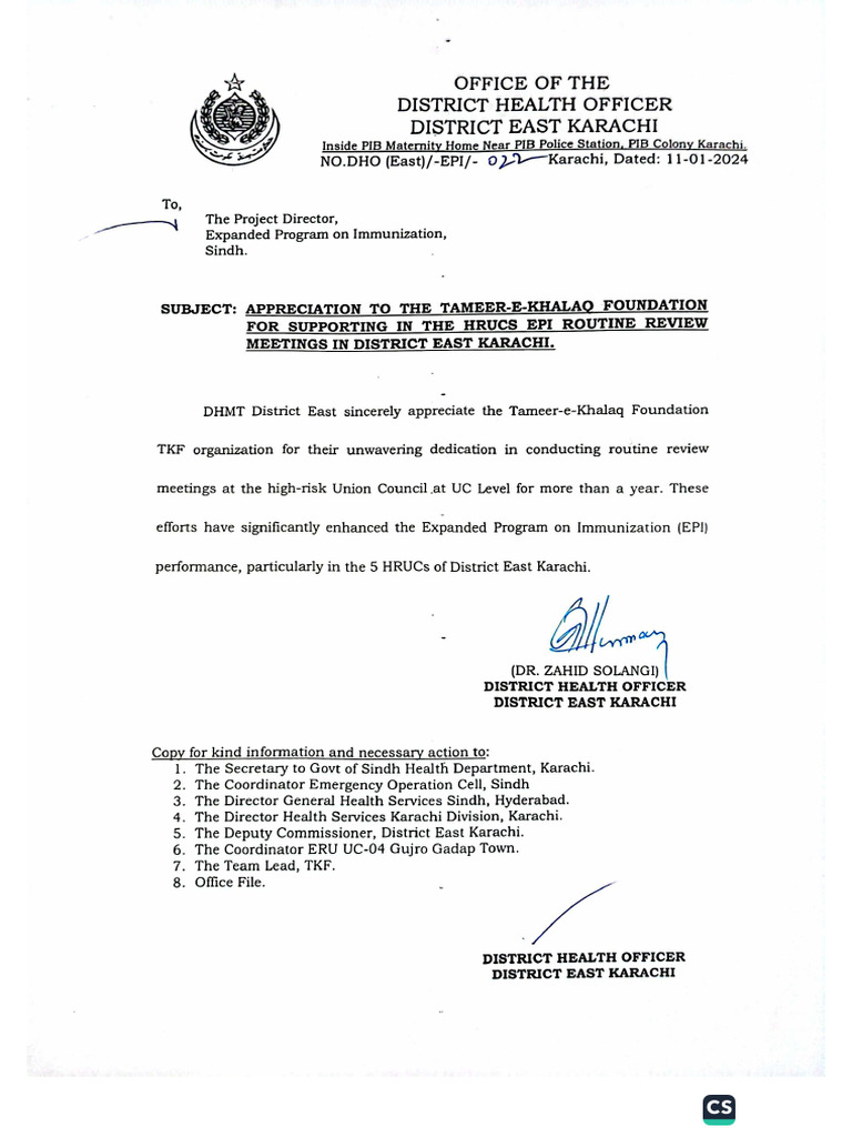 Appreciation To TKF - District East | PDF