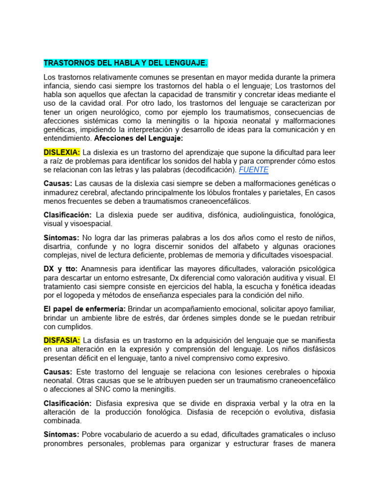 Disfasia y Dislexia: Trastornos del Lenguaje | PDF | Dislexia | Afasia