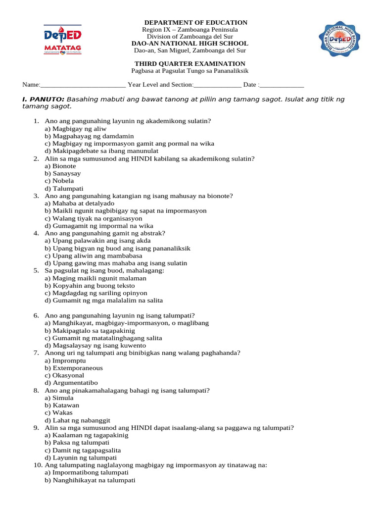 Filipino 11 Pagbasa 3rs Quarter | PDF