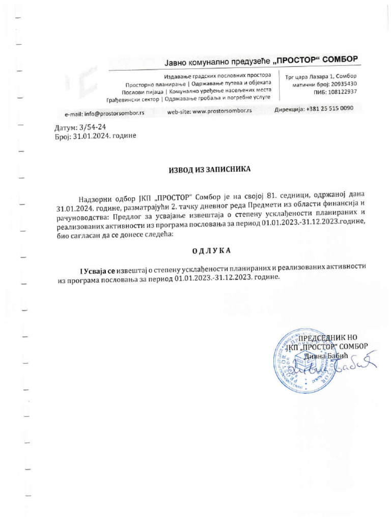 Jkp Prostor Sombor IV Kvartal 2023 | PDF