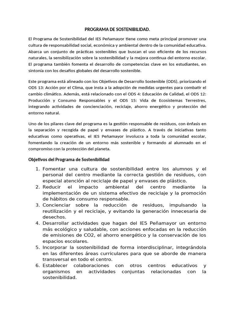 Programa de Sostenibilidad | PDF | Sustentabilidad | Residuos