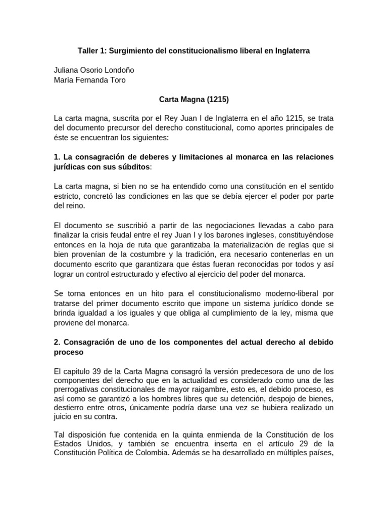 Constitucionalismo Liberal en Inglaterra | PDF | Constitución | Carta Magna