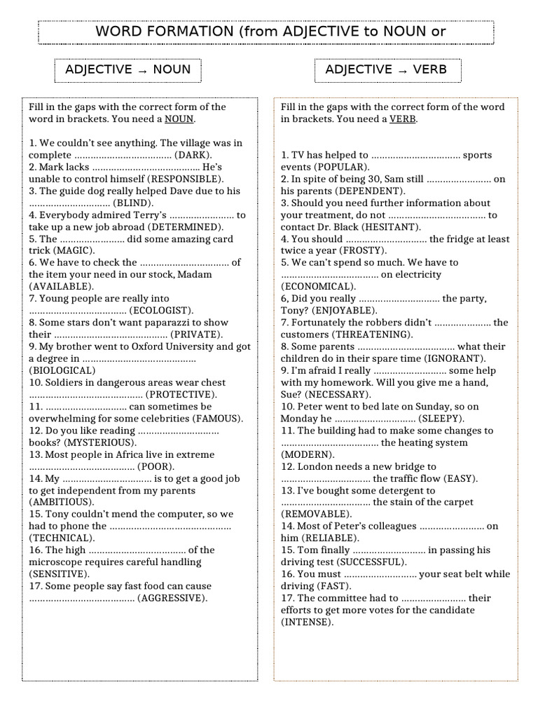 Word Formation Adject To Noun and Verb | PDF | Adjective | Noun