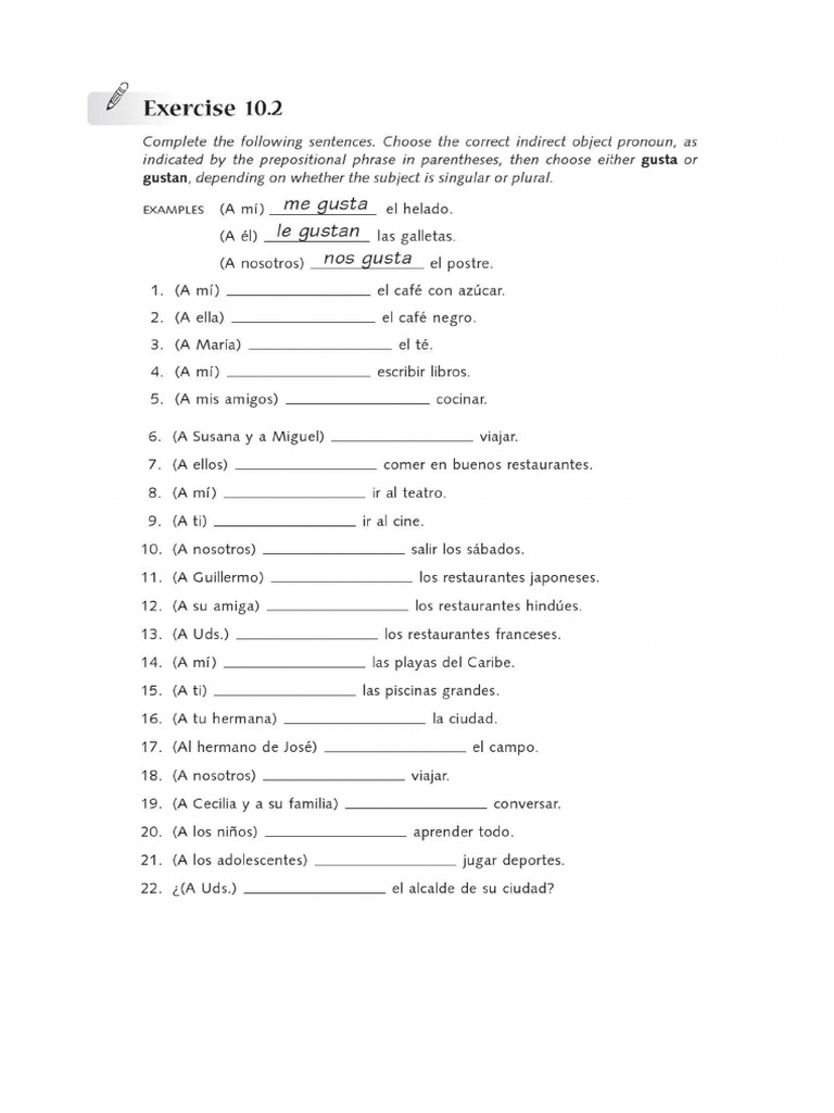 Ejercitación Verbo Gustar | PDF