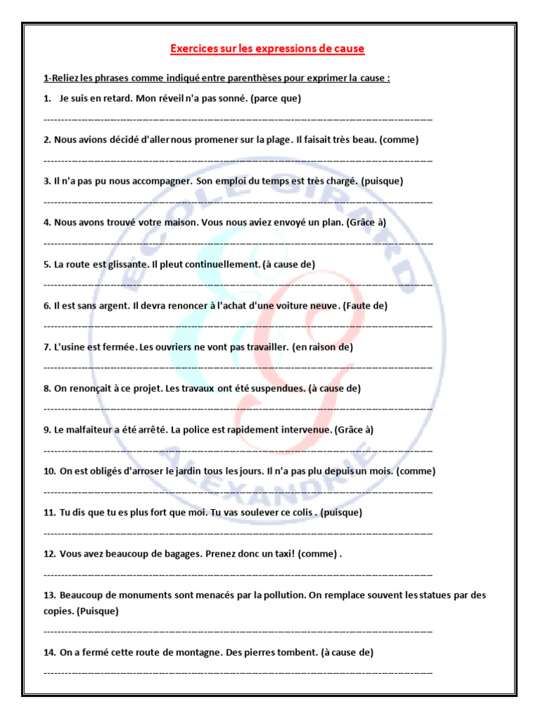 Exercices sur l'expression de la cause | PDF