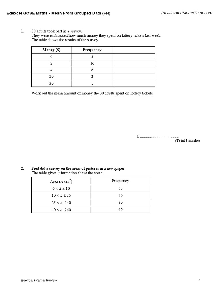 Edexcel GCSE Maths Mean Calculations | PDF