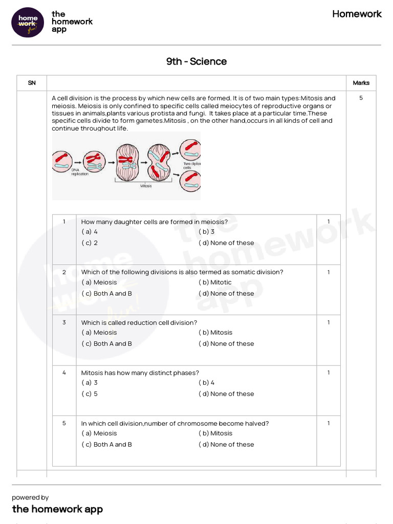 Questions - Homework - 9th - Science - 2024-07-21T17 - 45 | PDF | Cell ...