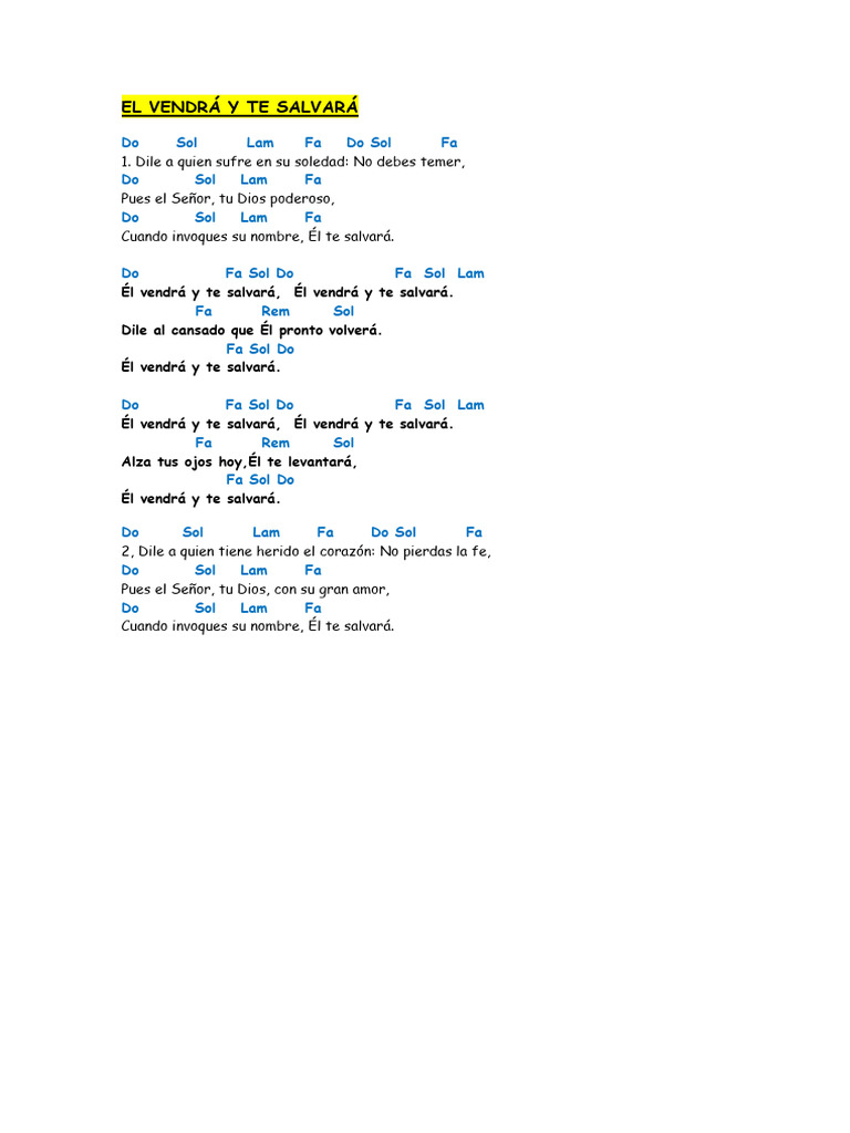 El Vendra y Te Salvara ACORDES | PDF