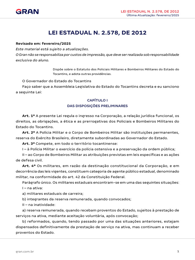 Lei Estadual N. 2.578, de 2012 | PDF | Oficial (Forças Armadas) | Polícia