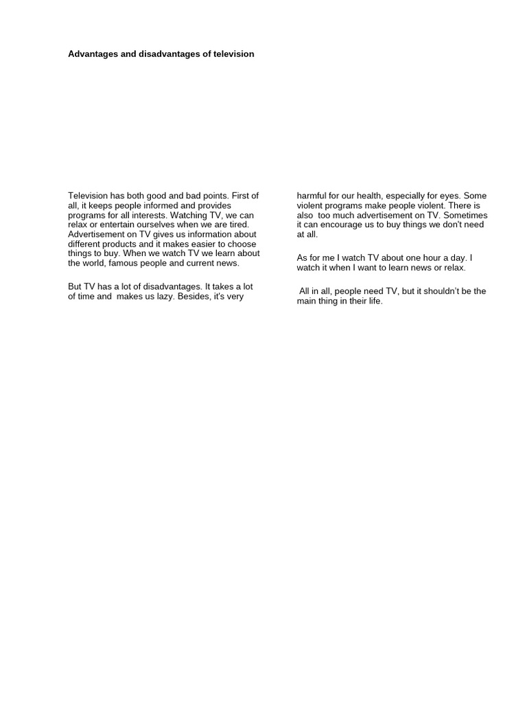 Advantages and Disadvantages of Television | PDF